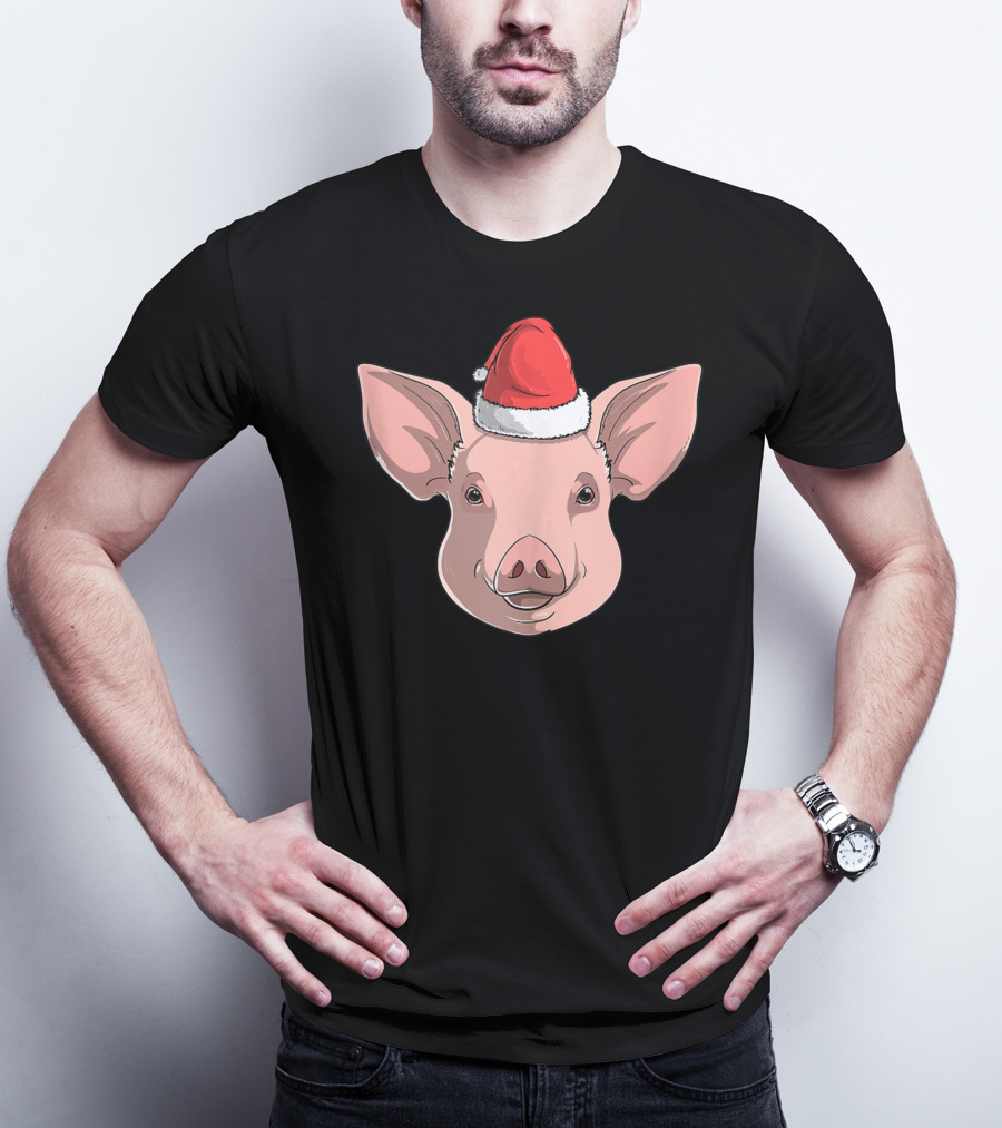 Pig Wearing Santa Claus Hat Christmas Holiday T-Shirt