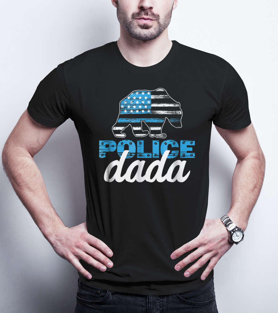 Police Dada Thin Blue Line Bear American Flag T-Shirt