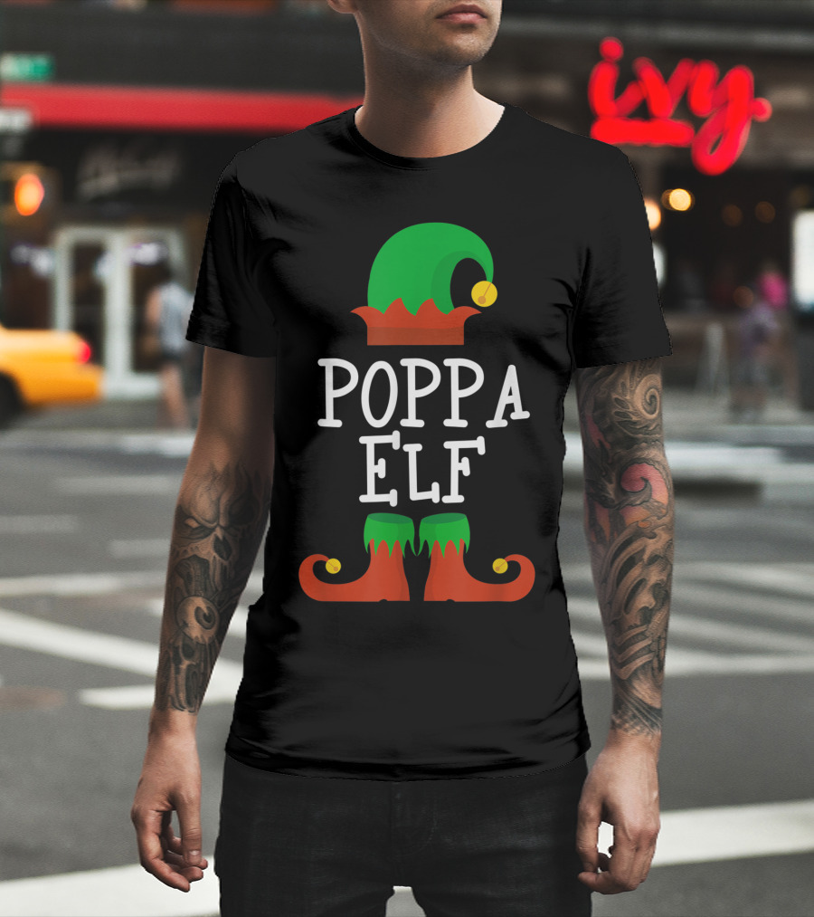 Poppa Elf Hat And Shoes Christmas T-Shirt