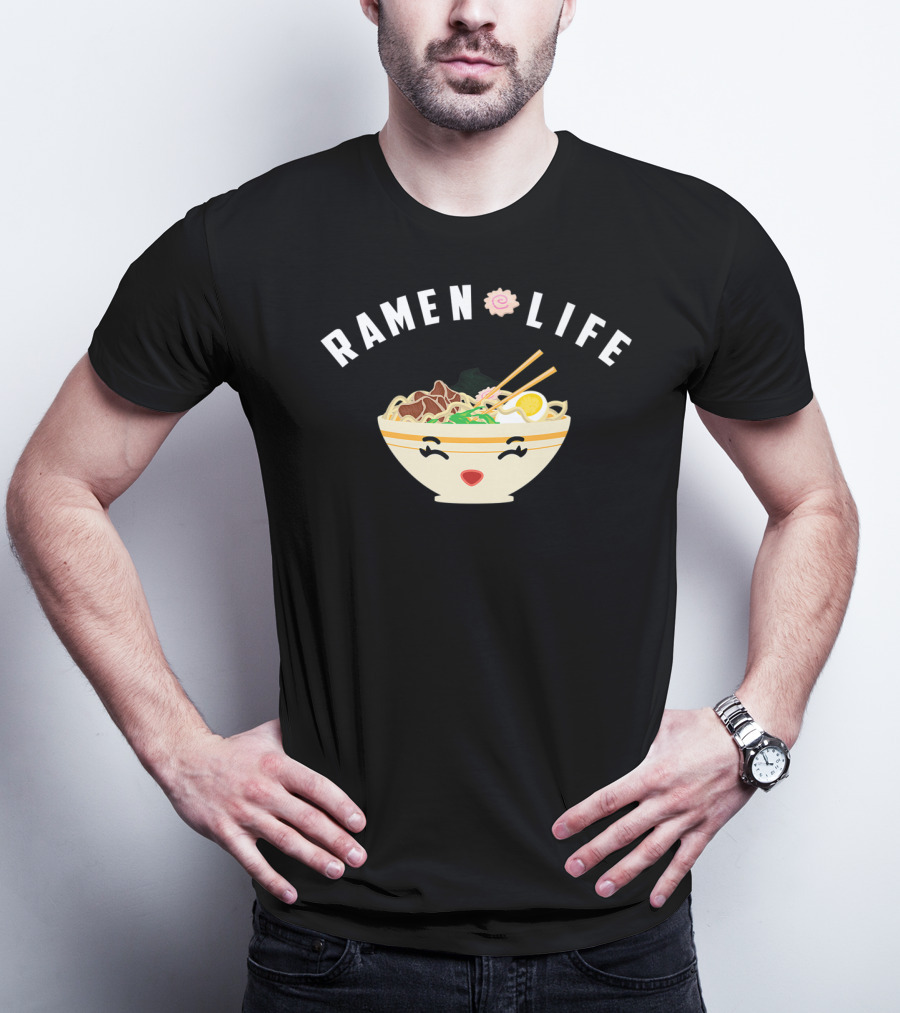 Ramen Life Cool Noodle Soup Addicts Happy Face Bowl T-Shirt
