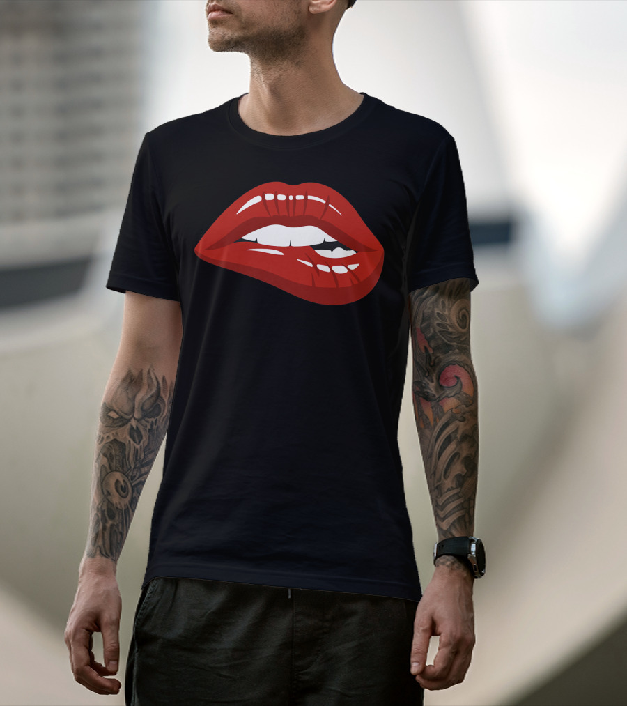 Red Lips Biting Lipstick Makeup Iconic Red Pout T-Shirt