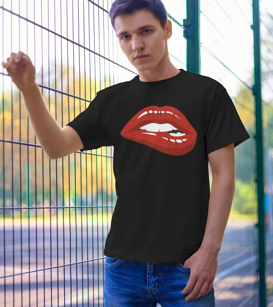 Red Lips Biting Lipstick Makeup Iconic Red Pout T-Shirt