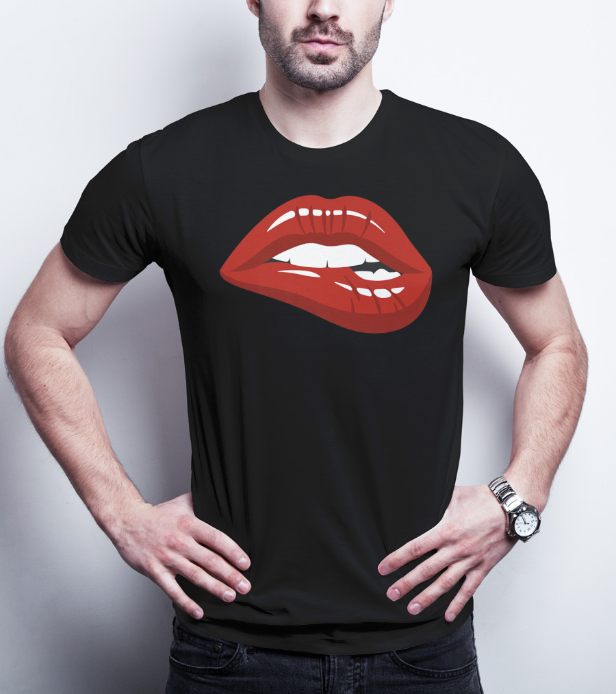Red Lips Biting Lipstick Makeup Iconic Red Pout T-Shirt