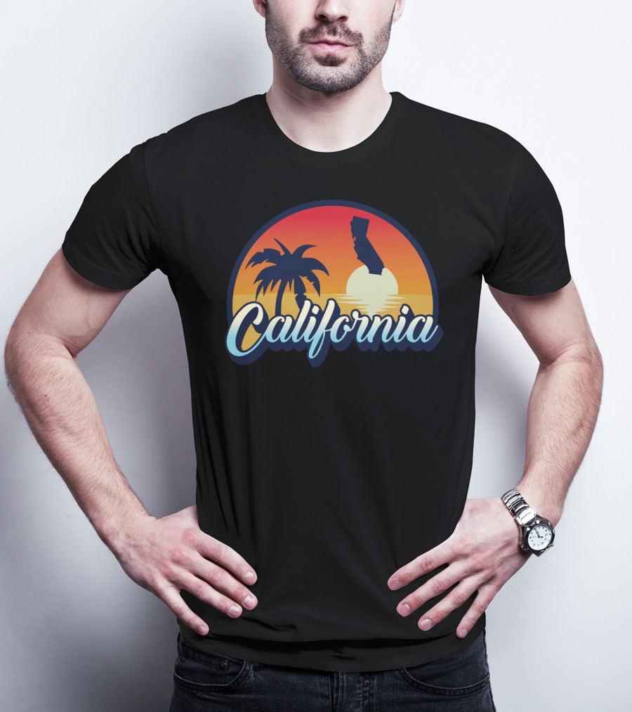 Retro California Beach Vintage Cali Pride Sunset Palm Trees T-Shirt