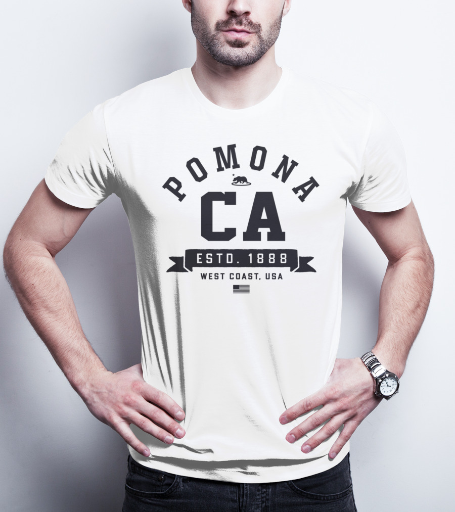 Pomona CA Estd. 1888 West Coast USA Retro Sports Font T-Shirt