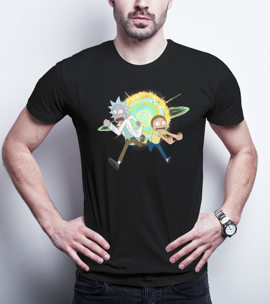Rick And Morty Running From A Portal Explosion T-Shirt