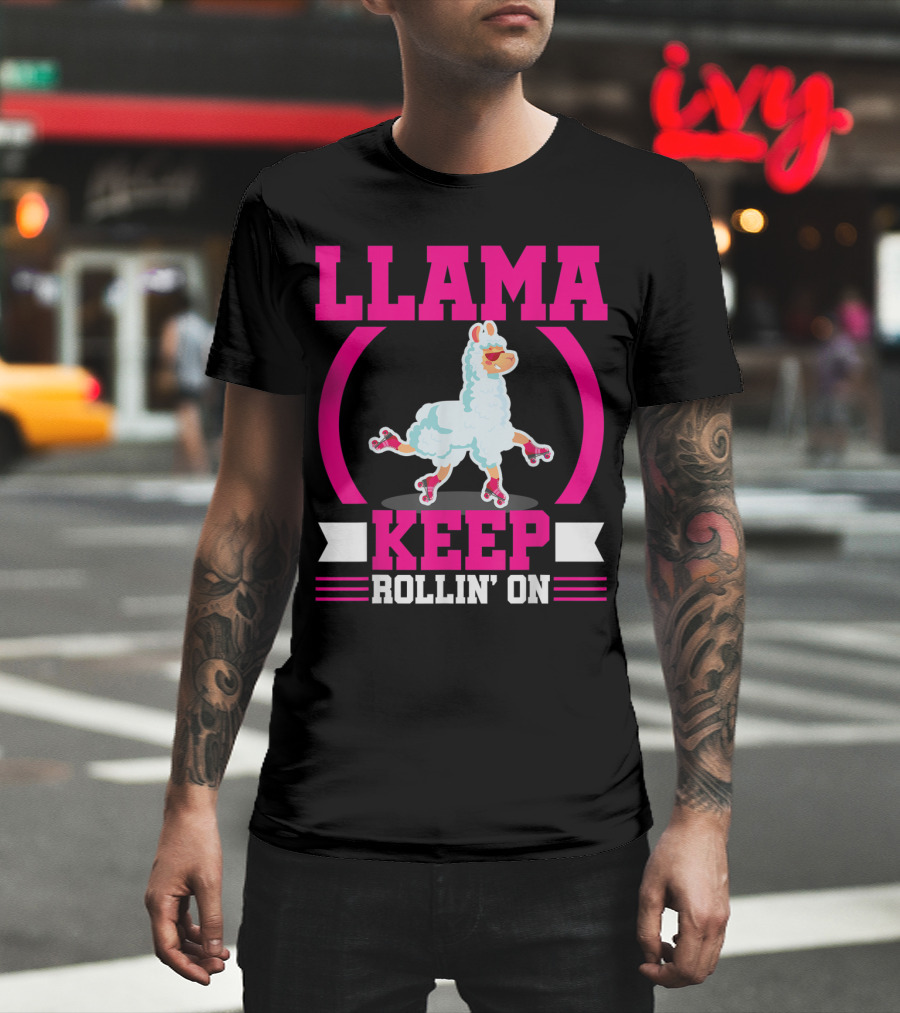 Llama Keep Rollin' On Funny Skater Derby Skating T-Shirt