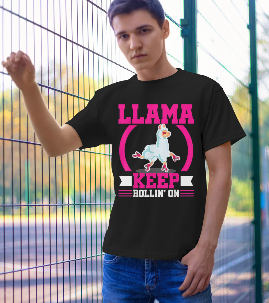 Llama Keep Rollin' On Funny Skater Derby Skating T-Shirt