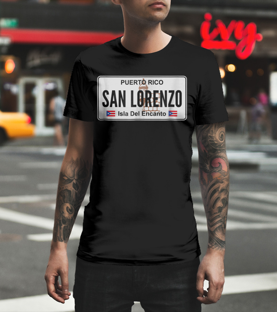 San Lorenzo Puerto Rico Isla Del Encanto License Plate T-Shirt