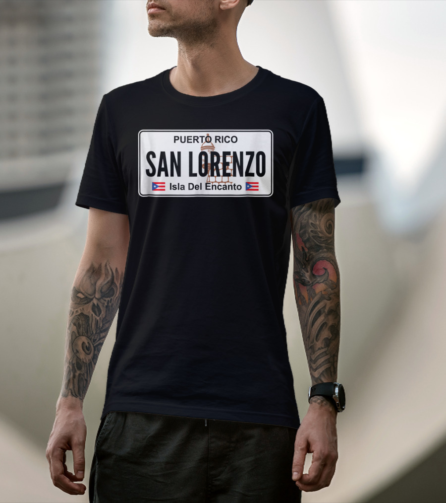 San Lorenzo Puerto Rico Isla Del Encanto License Plate T-Shirt