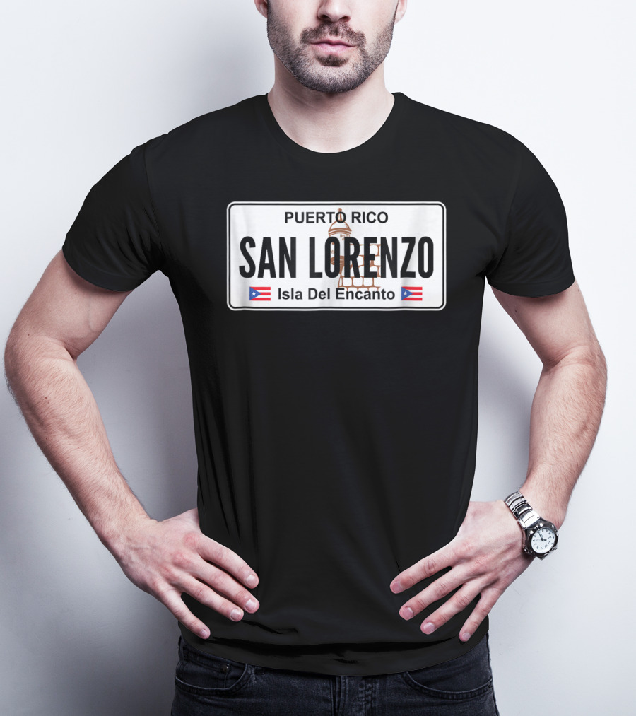 San Lorenzo Puerto Rico Isla Del Encanto License Plate T-Shirt