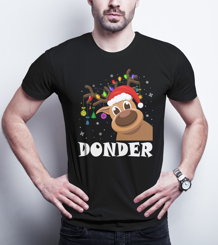 Santa Reindeer Donder Xmas Lights And Ornaments T-Shirt