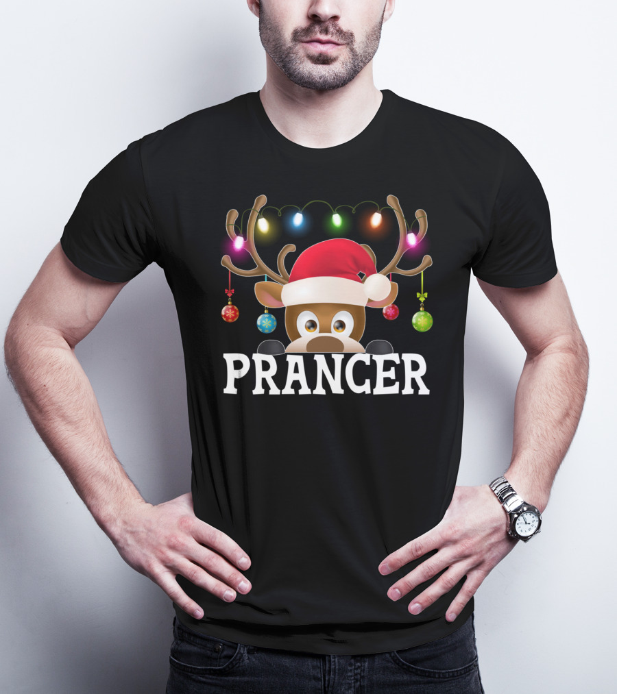 Prancer Santa Reindeer Xmas Lights Ornaments T-Shirt