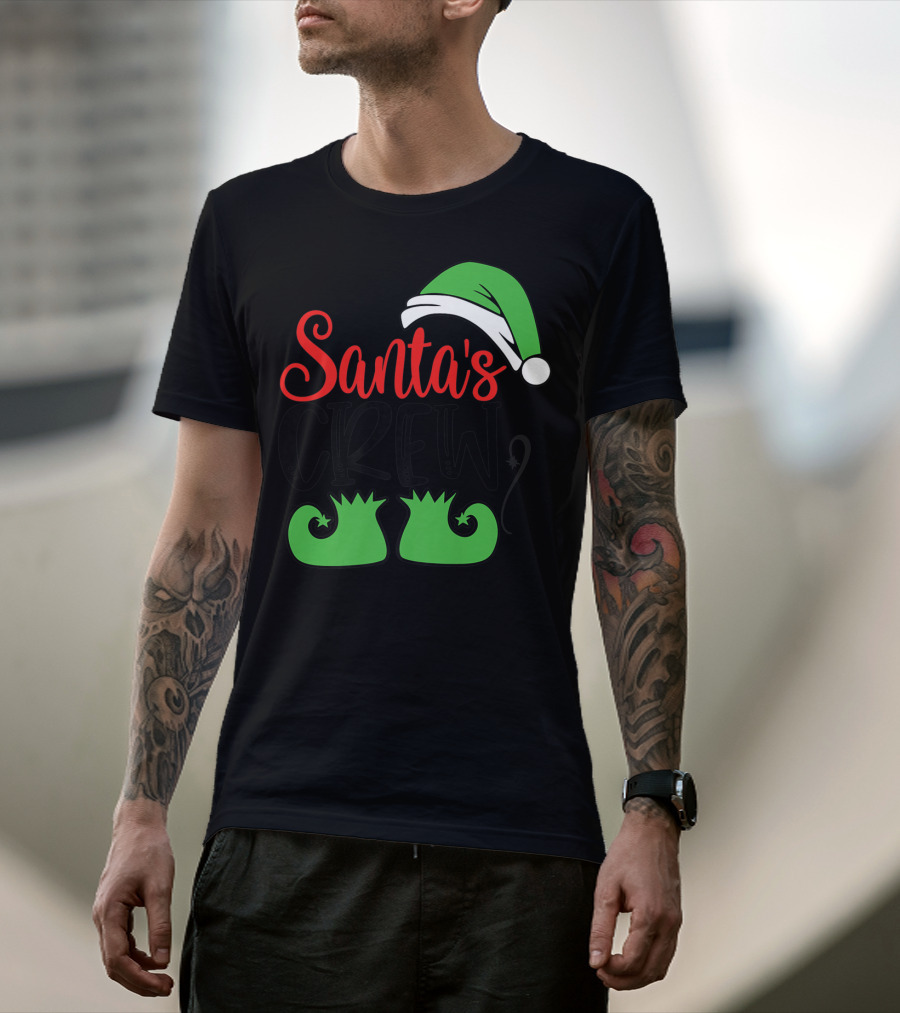 Santa's Crew Christmas Hat And Shoes T-Shirt