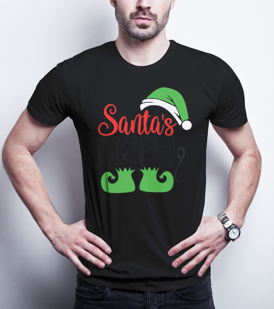Santa's Crew Christmas Hat And Shoes T-Shirt