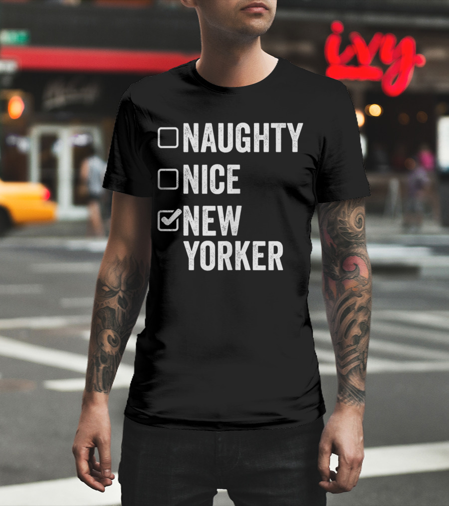 Santa's Naughty Nice New Yorker Checkbox Christmas List T-Shirt