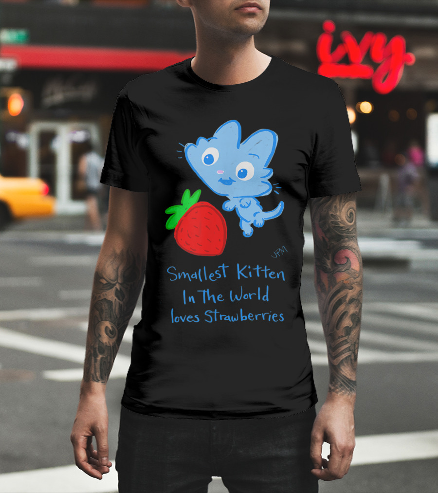 Smallest Kitten In The World Loves Strawberries T-Shirt