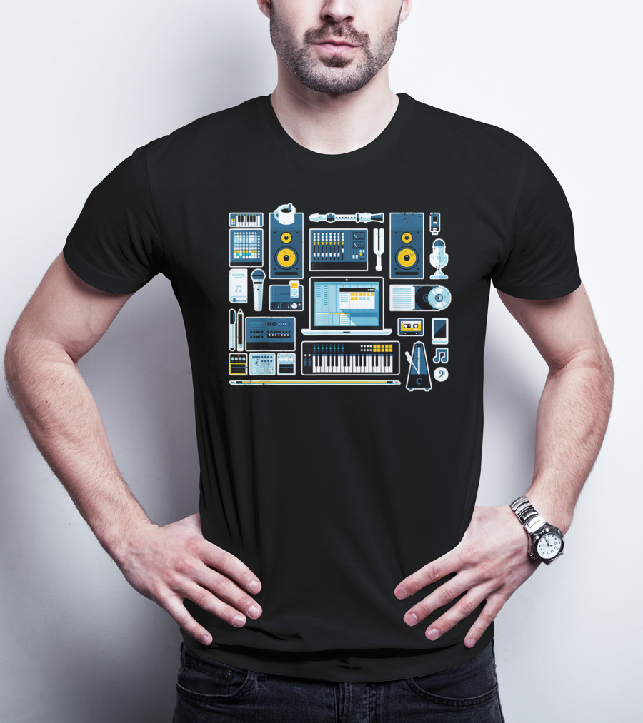 Music Production Essentials Sound Engineer Audio Equipment Collection T-Shirt