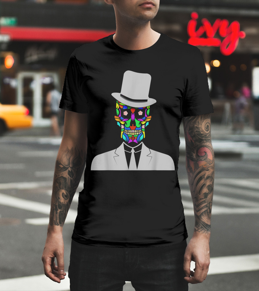 Sugar Skull Baron Samedi Voodoo Colorful Mask In Suit And Top Hat T-Shirt