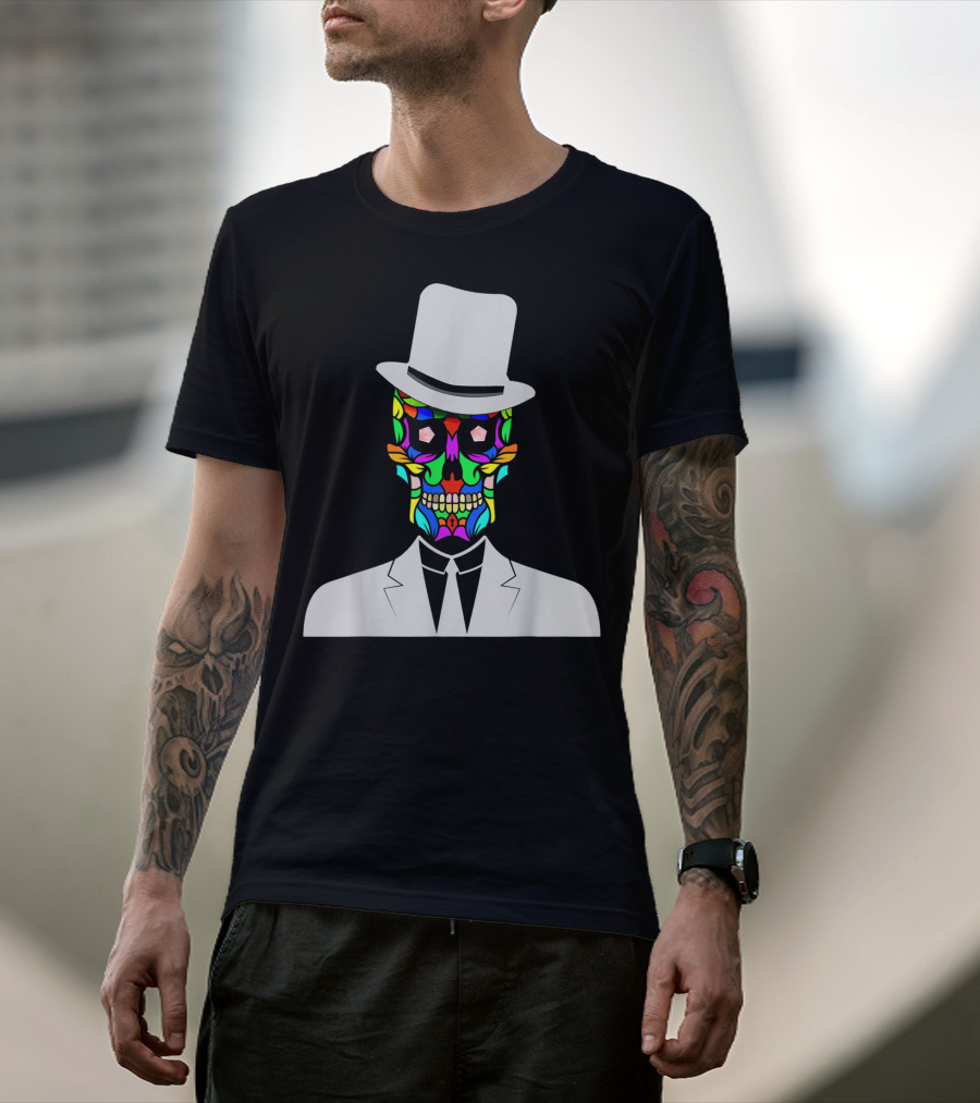 Sugar Skull Baron Samedi Voodoo Colorful Mask In Suit And Top Hat T-Shirt