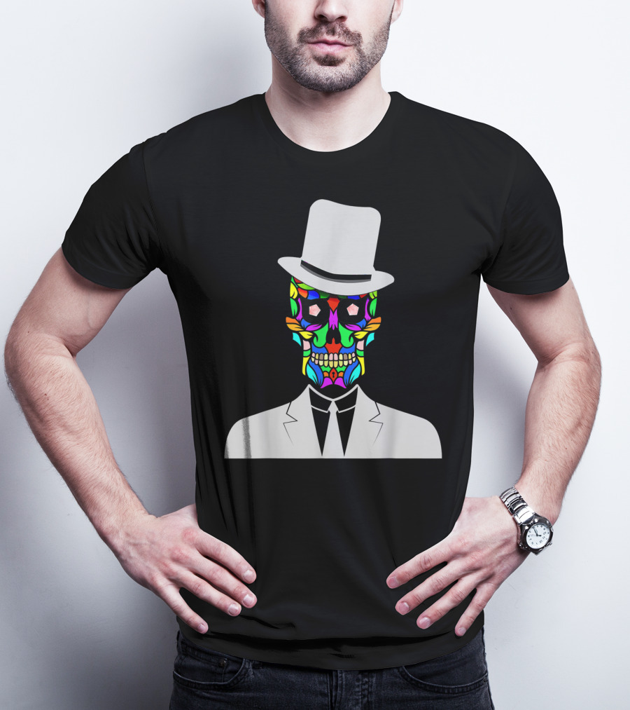 Sugar Skull Baron Samedi Voodoo Colorful Mask In Suit And Top Hat T-Shirt