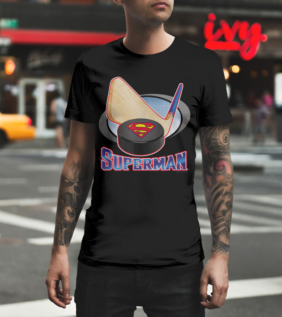 Superman Hockey Stick Puck T-Shirt