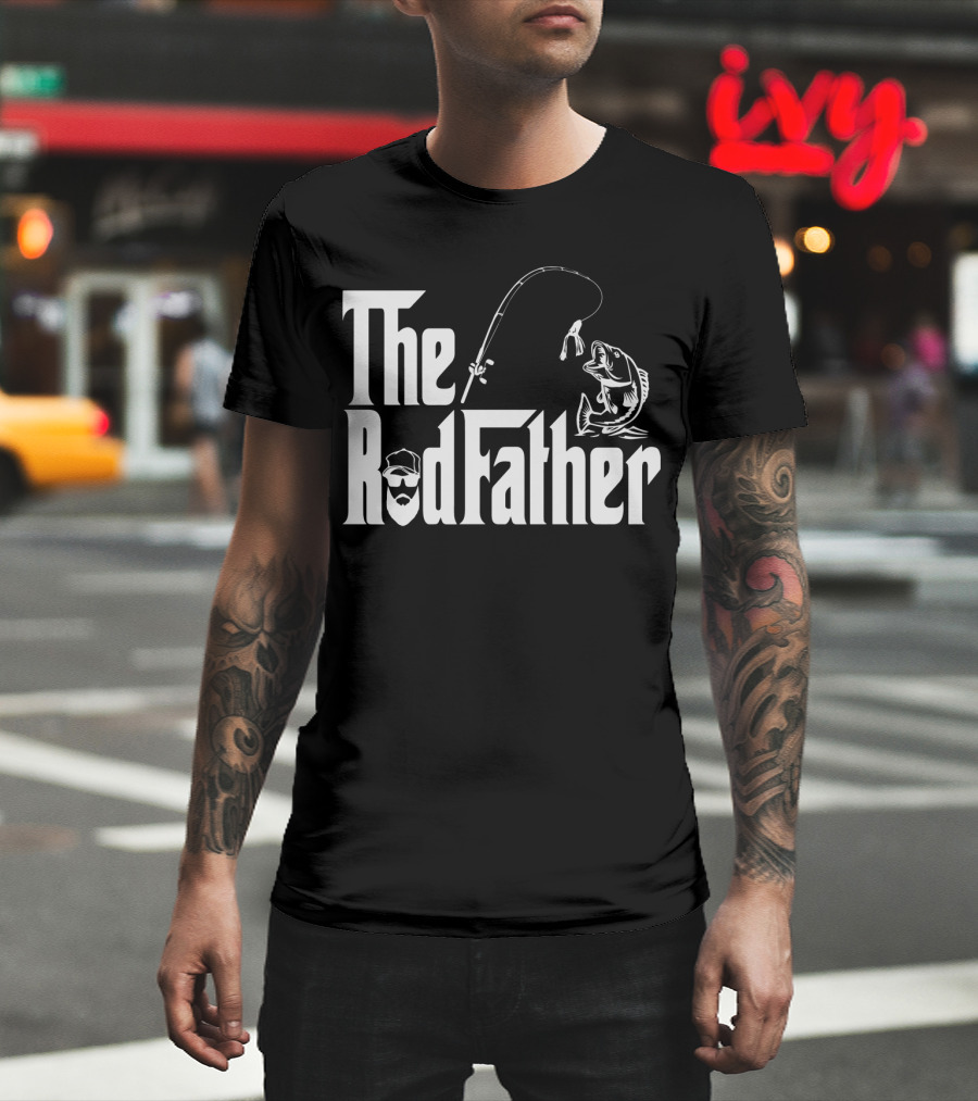 The RodFather Fishing Rod Fish Reel Bearded Man T-Shirt