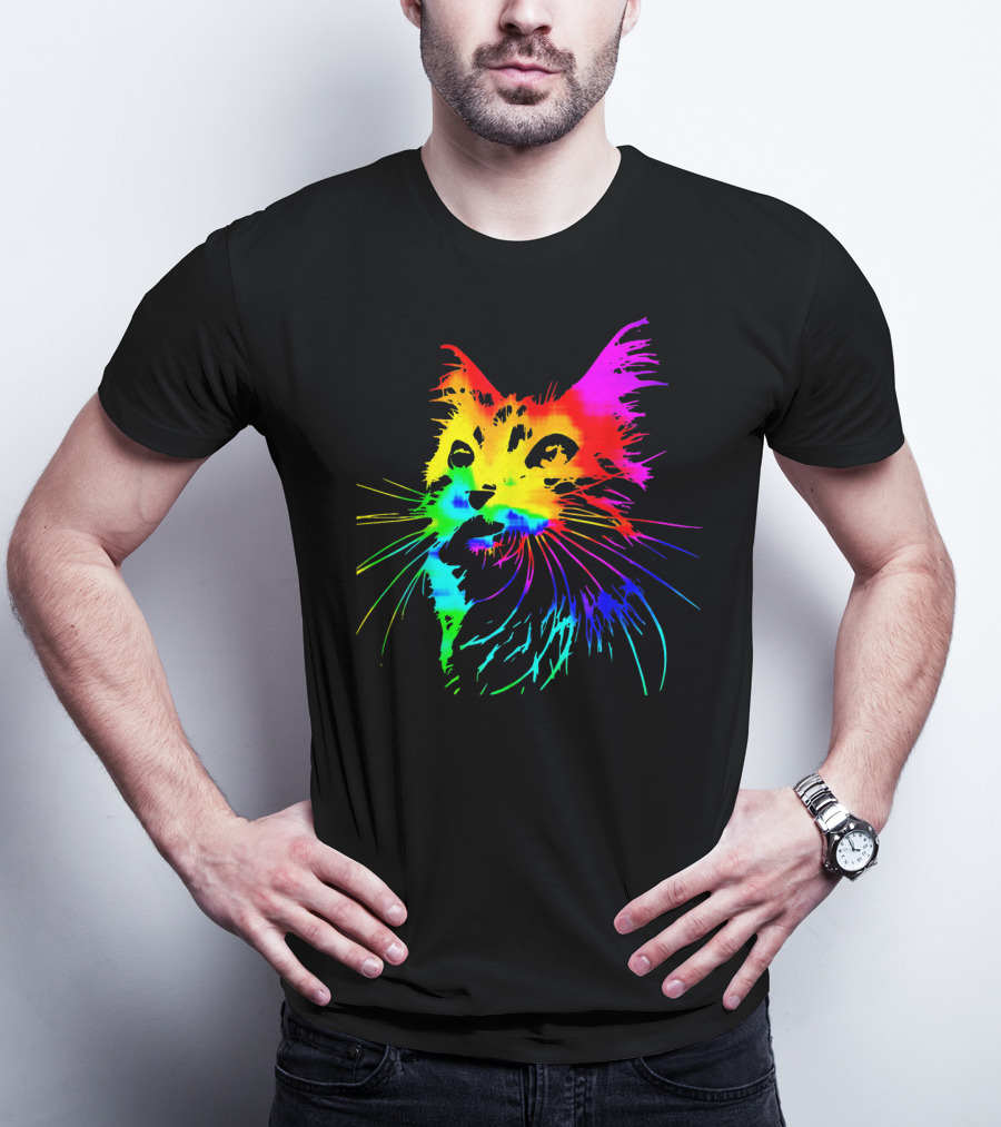 Tie Dye Rainbow Cat Multicolor Psychedelic Cat T-Shirt