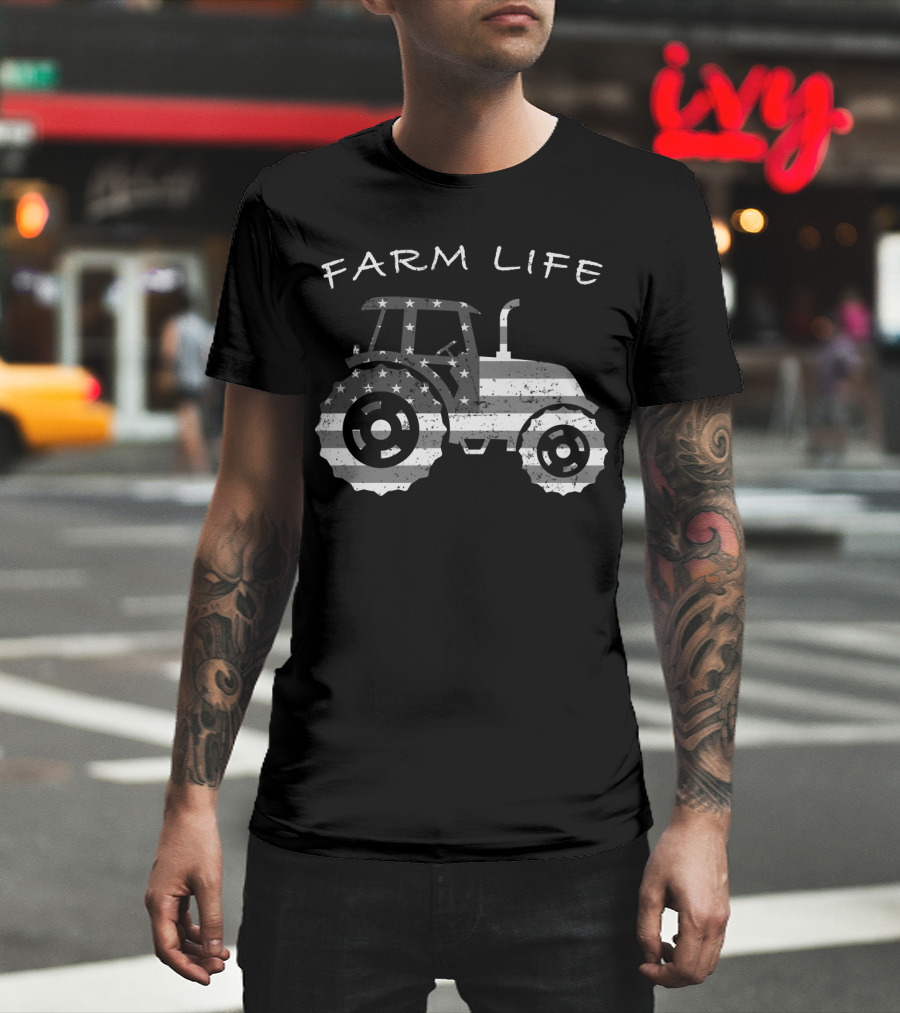 Farm Life Tractor American Flag Farmer T-Shirt