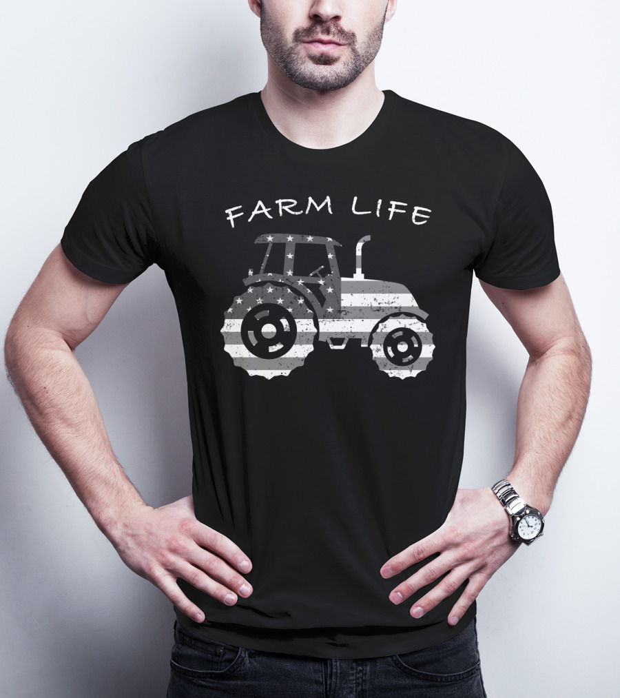 Farm Life Tractor American Flag Farmer T-Shirt