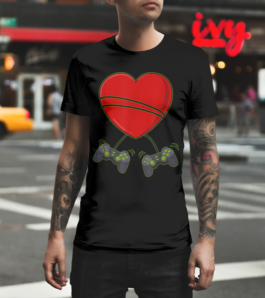 Video Gamer Heart Controllers Valentines Day Love T-Shirt