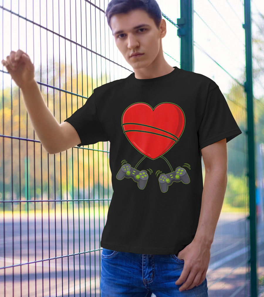 Video Gamer Heart Controllers Valentines Day Love T-Shirt