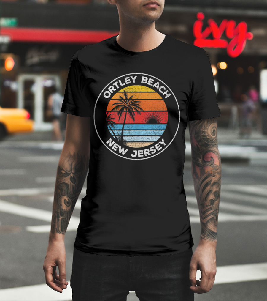 Ortley Beach New Jersey Vintage Sunset Palm Trees Souvenir T-Shirt