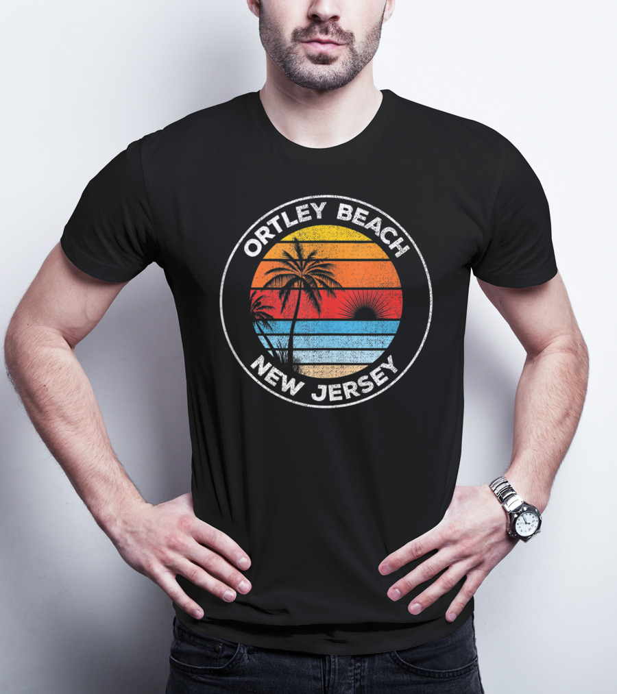 Ortley Beach New Jersey Vintage Sunset Palm Trees Souvenir T-Shirt