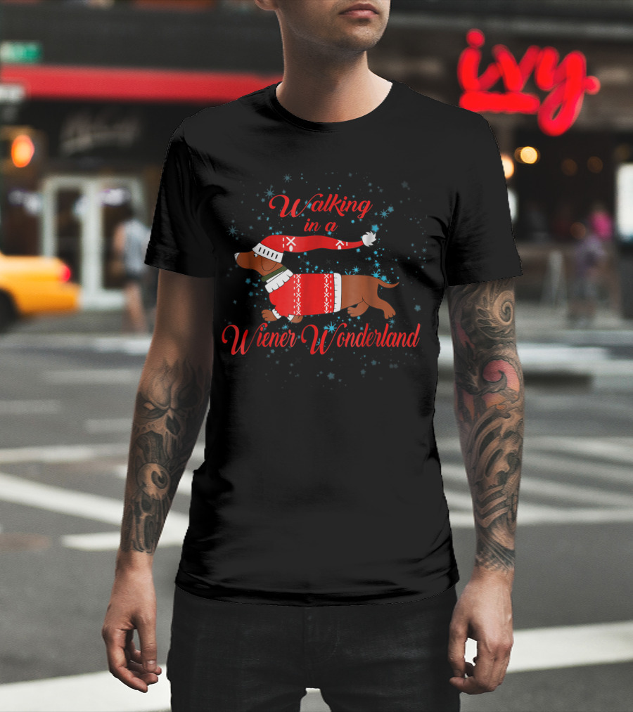 Walking In A Wiener Wonderland Christmas Dachshund Dog Winter T-Shirt