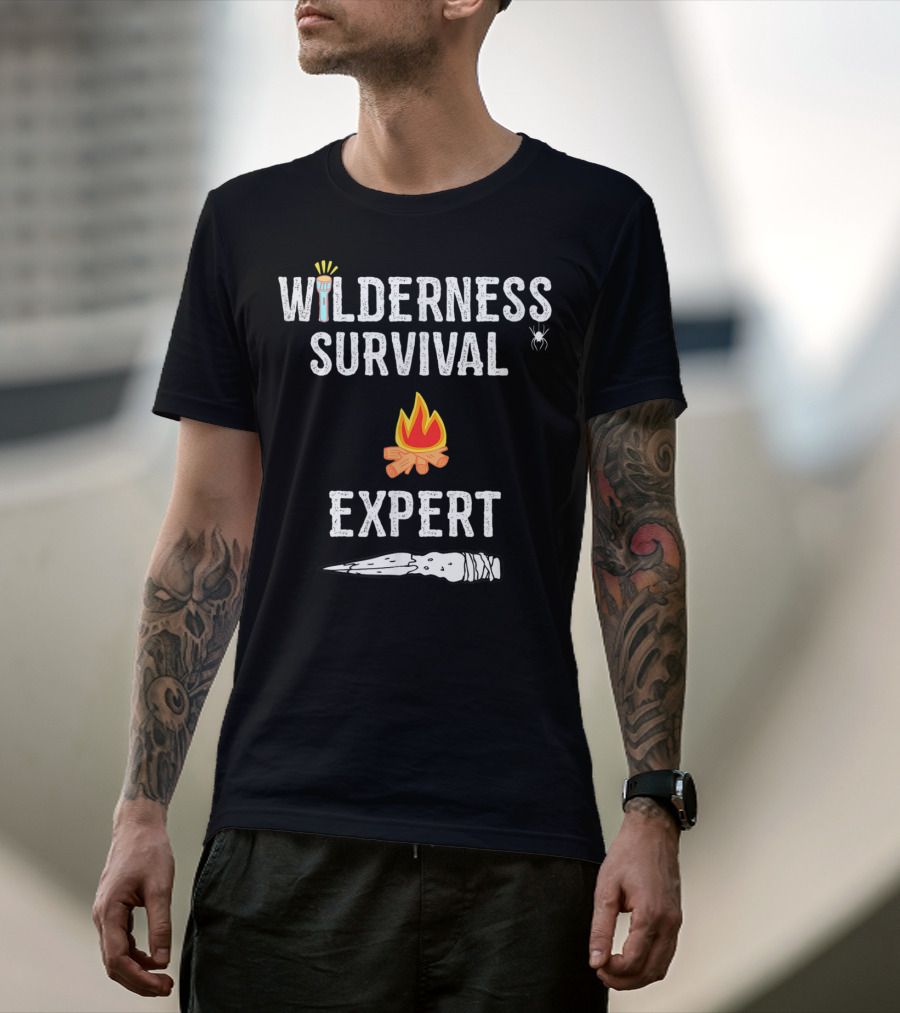 Wilderness Survival Expert Fire Torch And Spear Icons T-Shirt