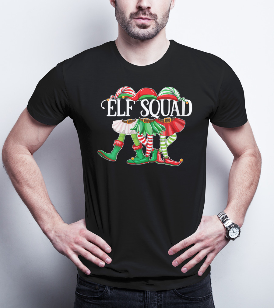 ELF SQUAD Christmas Elves In Festive Attire With Candy Cane Stripes T-Shirt
