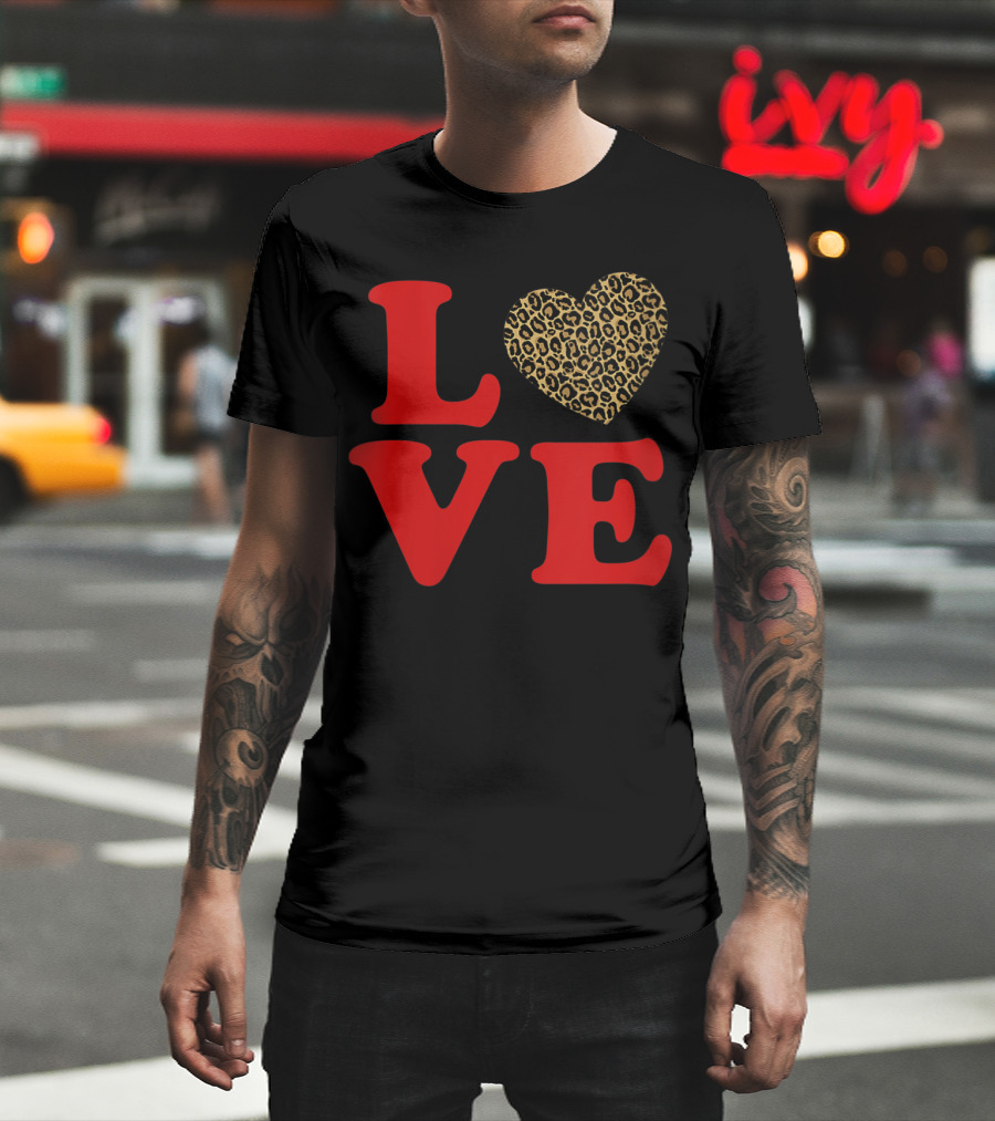 LOVE Leopard Heart Valentines Day Cute T-Shirt