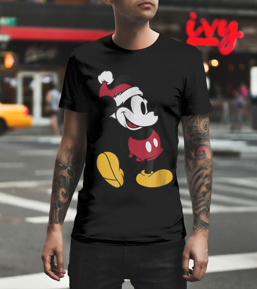 Disney Classic Mickey Mouse In Santa Hat T-Shirt