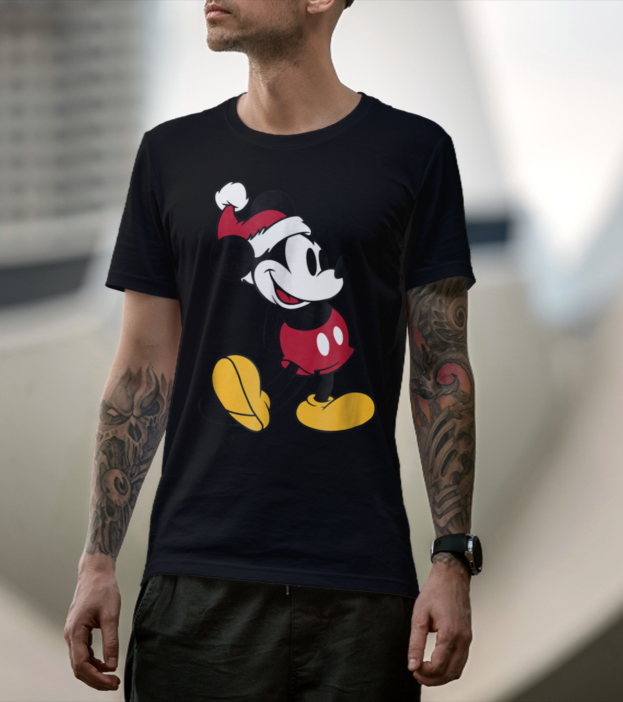 Disney Classic Mickey Mouse In Santa Hat T-Shirt