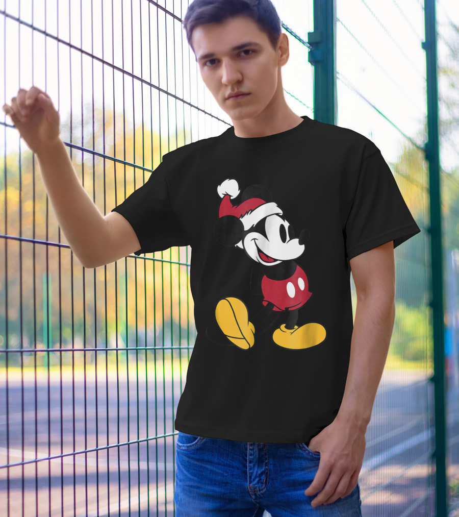 Disney Classic Mickey Mouse In Santa Hat T-Shirt