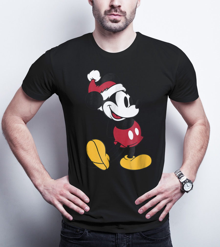 Disney Classic Mickey Mouse In Santa Hat T-Shirt