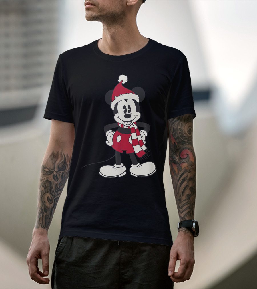 Disney Mickey Mouse Santa Hat And Scarf T-Shirt
