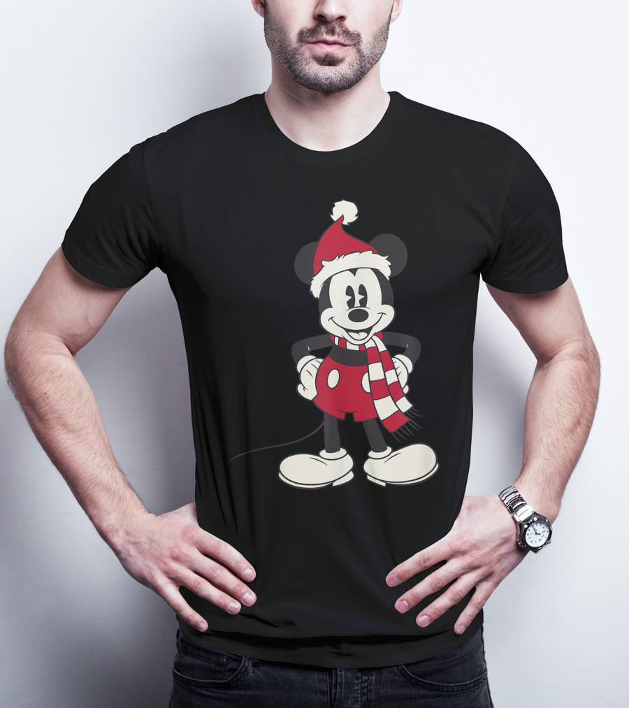 Disney Mickey Mouse Santa Hat And Scarf T-Shirt