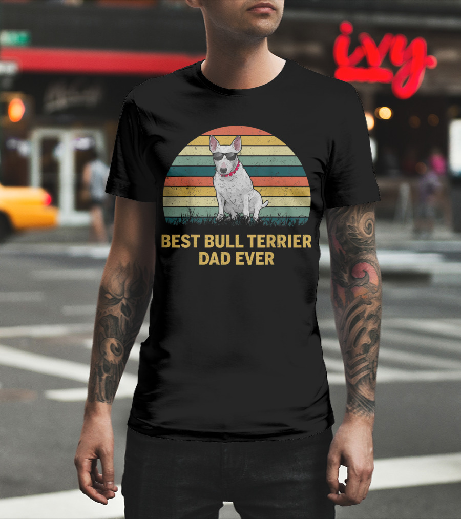 Best Bull Terrier Dad Ever Retro Sunglasses T-Shirt