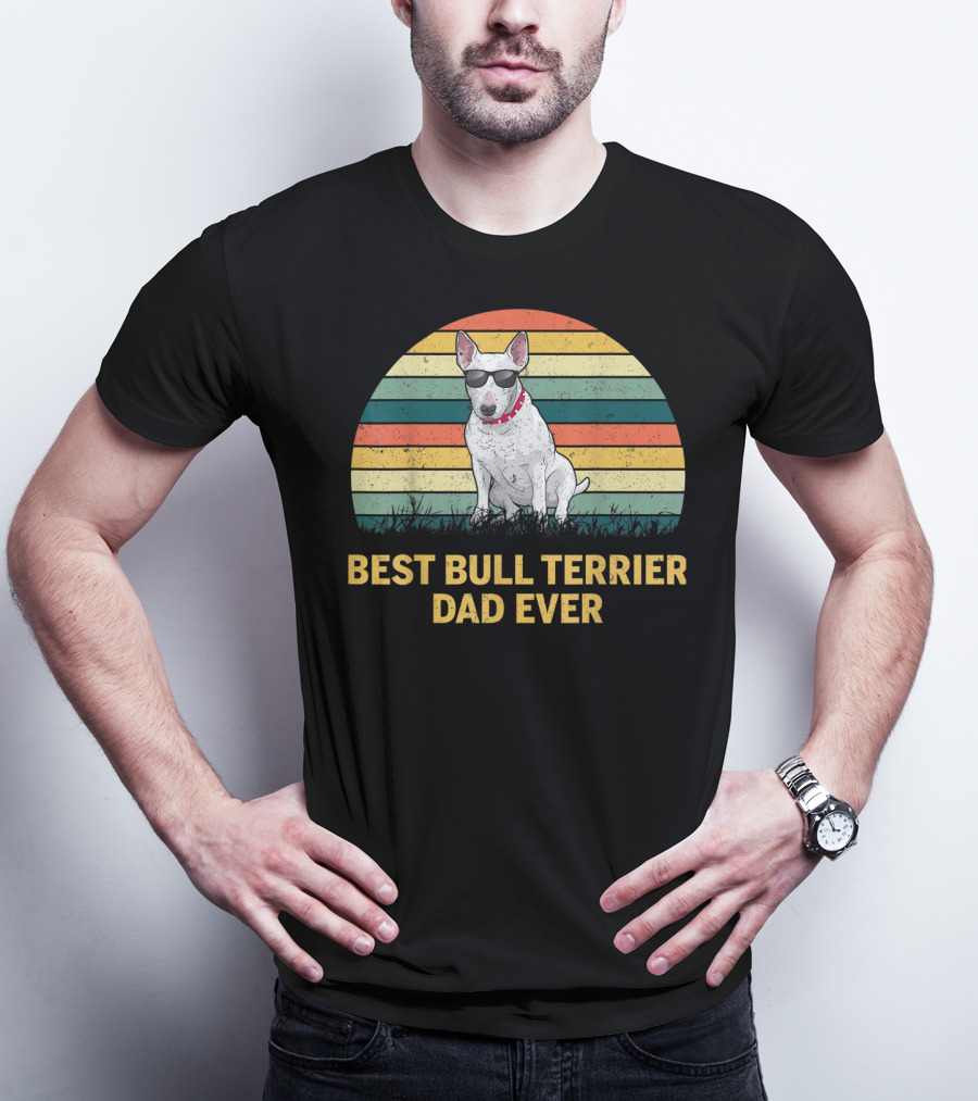 Best Bull Terrier Dad Ever Retro Sunglasses T-Shirt