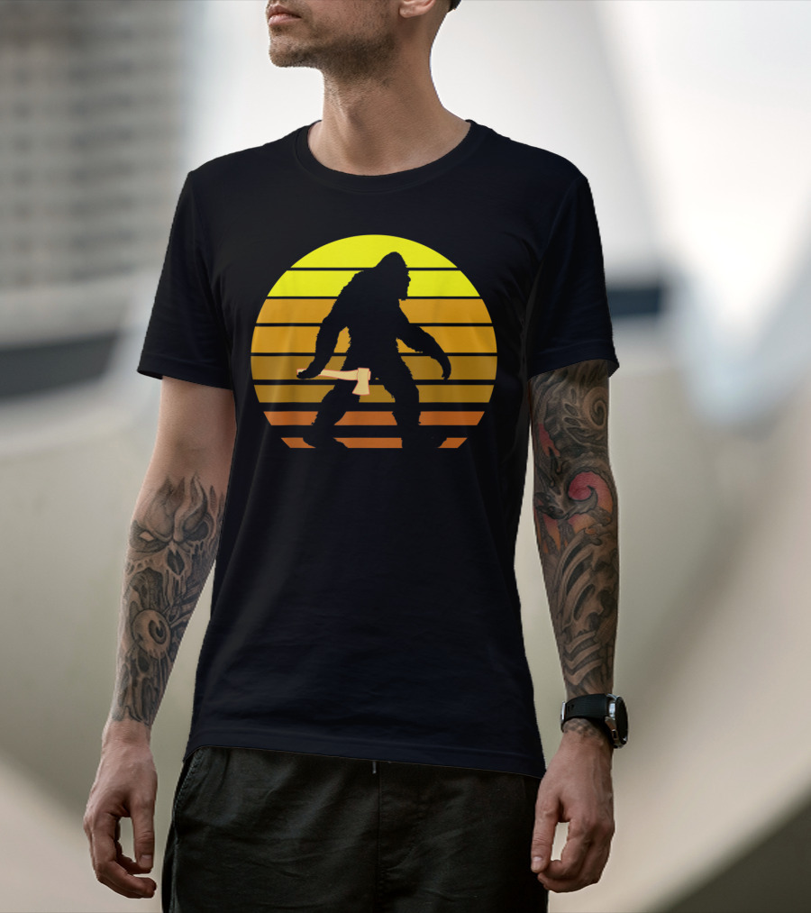 Big Foot Axe Thrower Father's Day Sunset T-Shirt
