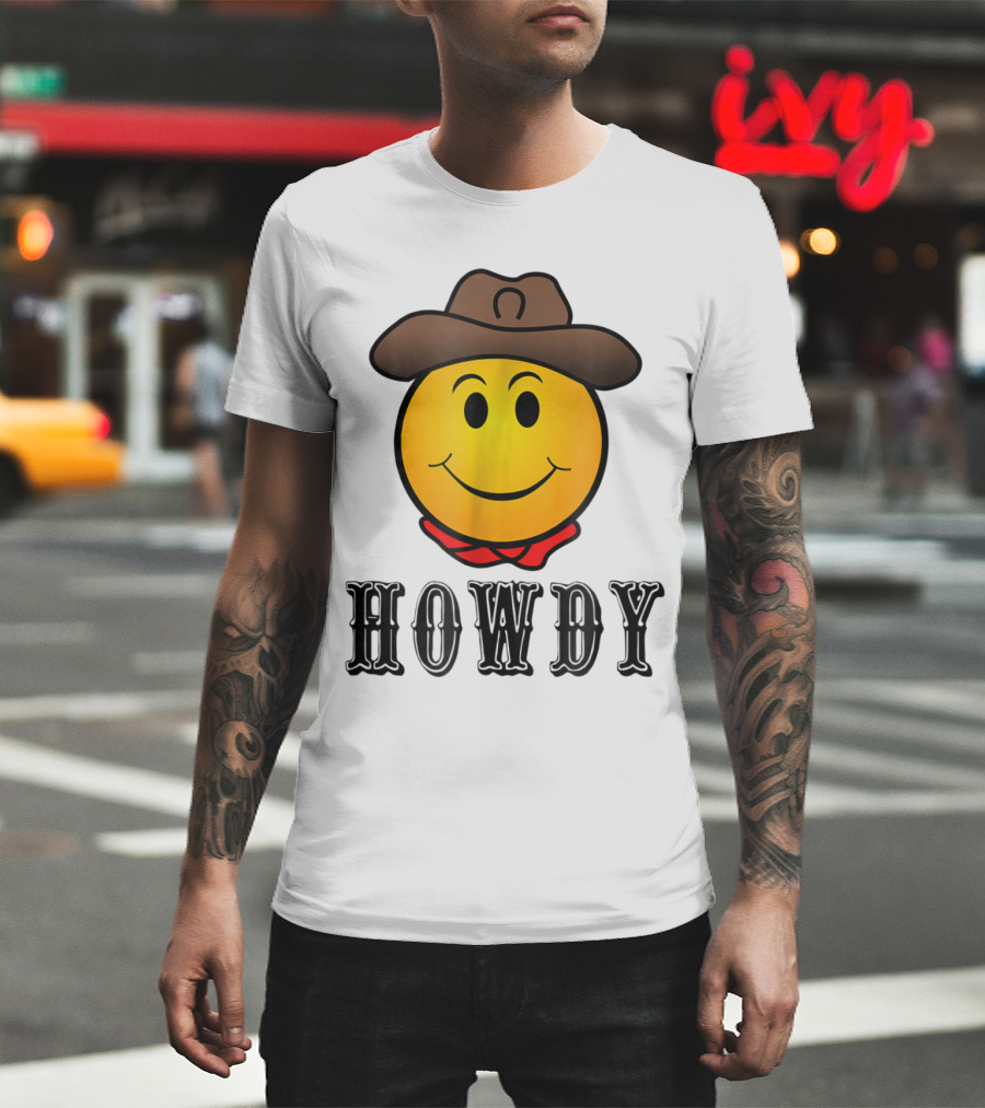 Howdy Cowboy Western Smiley Emoji Rodeo T-Shirt