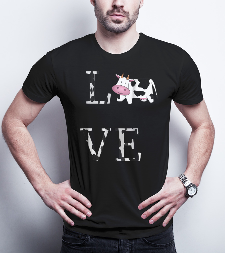 Cow Print LOVE With Cute Cow Face T-Shirt