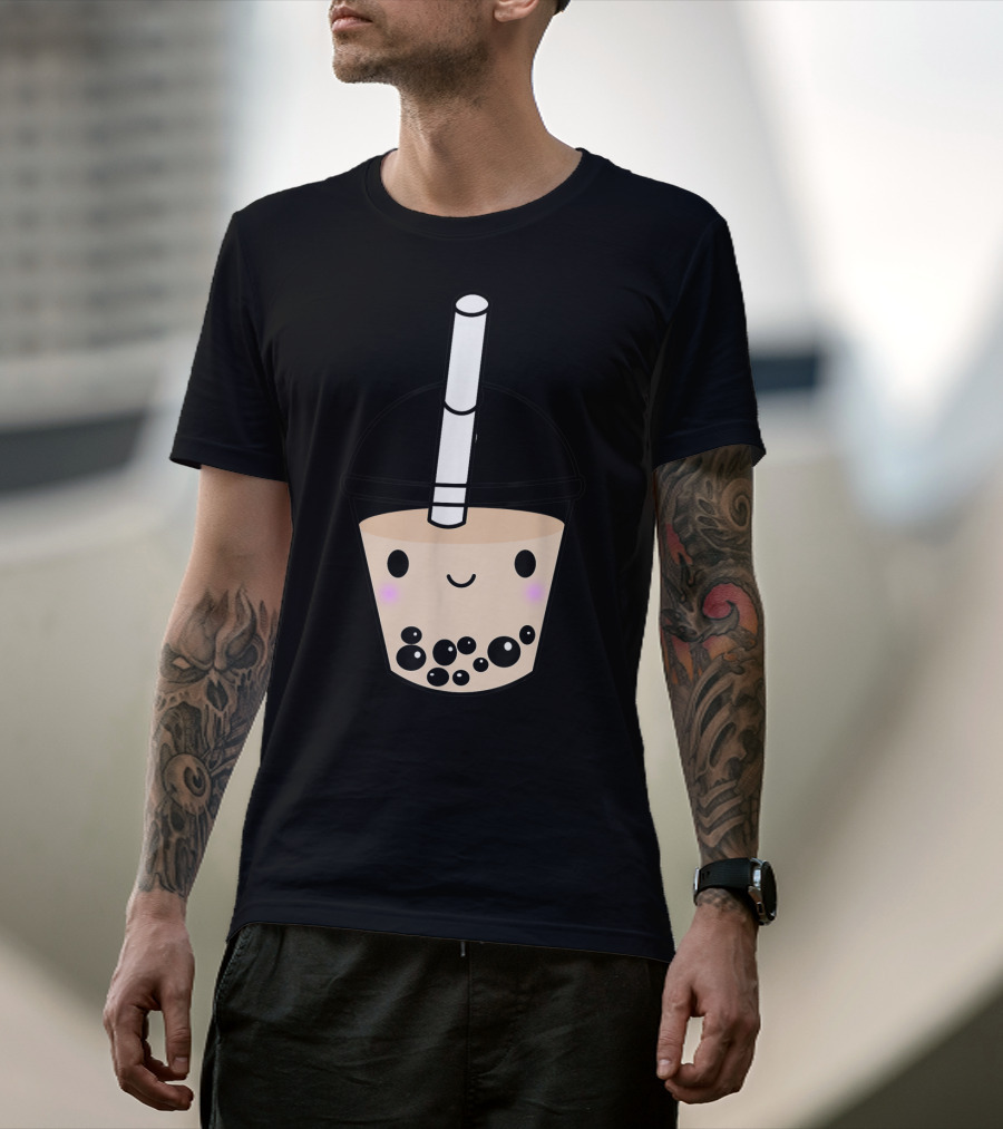Cute Kawaii Boba Milk Tea Lover With Smiling Bubble Face T-Shirt